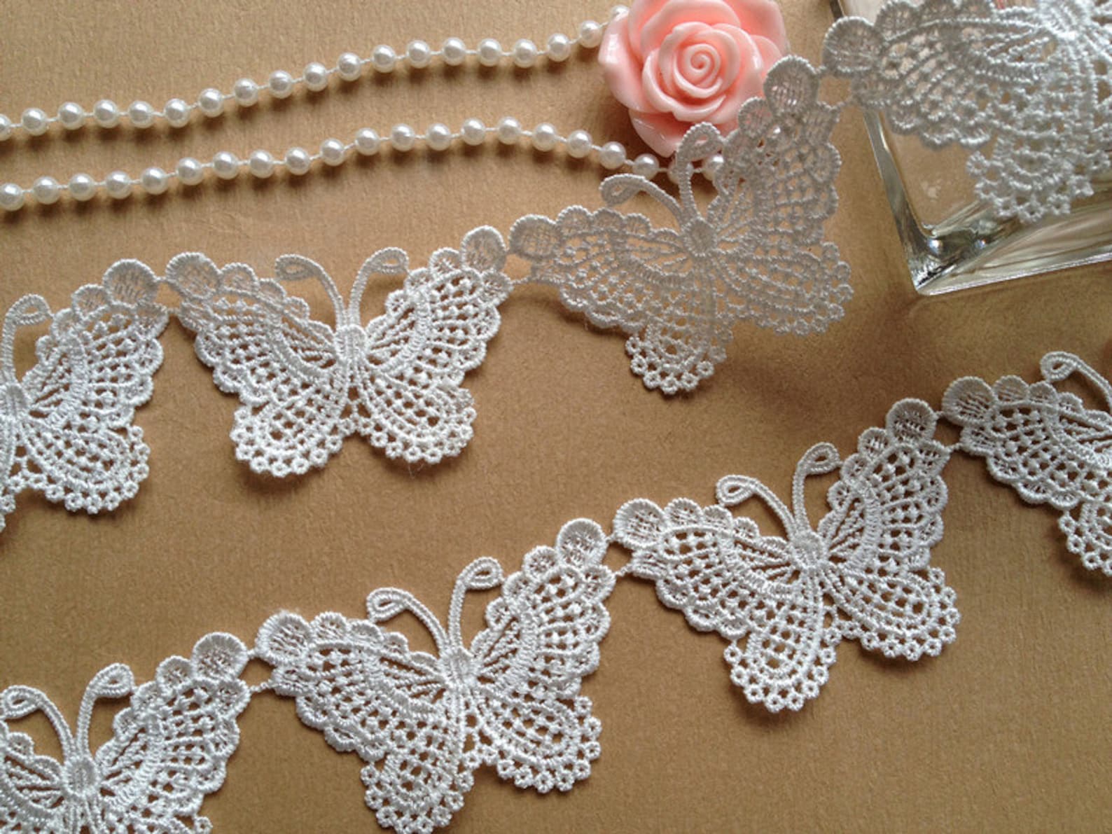 SALE White Lovely Butterfly Lace Trim Venice Lace Butterfly | Etsy UK
