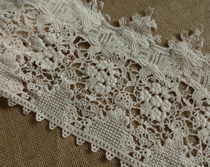 COTTON Lace Fabric Trim, Antique Beige Floral Lace, High-quality Cotton ...