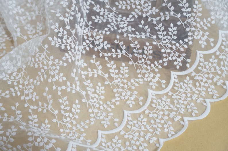 Off White Venice Floral Leaves Embroidery Mesh Netting Fabric | Etsy