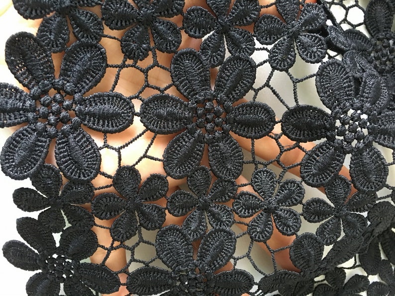 Black Flower Motif Venice Lace Trim Retro Crochet Style Lace | Etsy