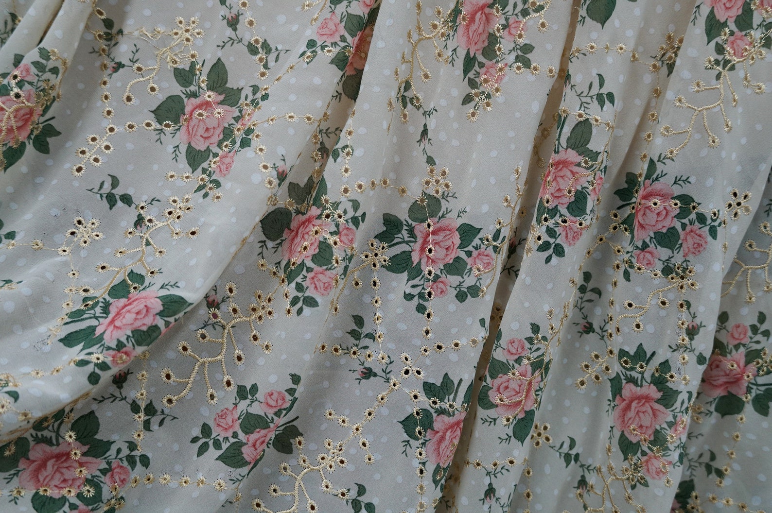 Retro Rose Flowers Print Chiffon Fabric Soft Polyester Chiffon - Etsy
