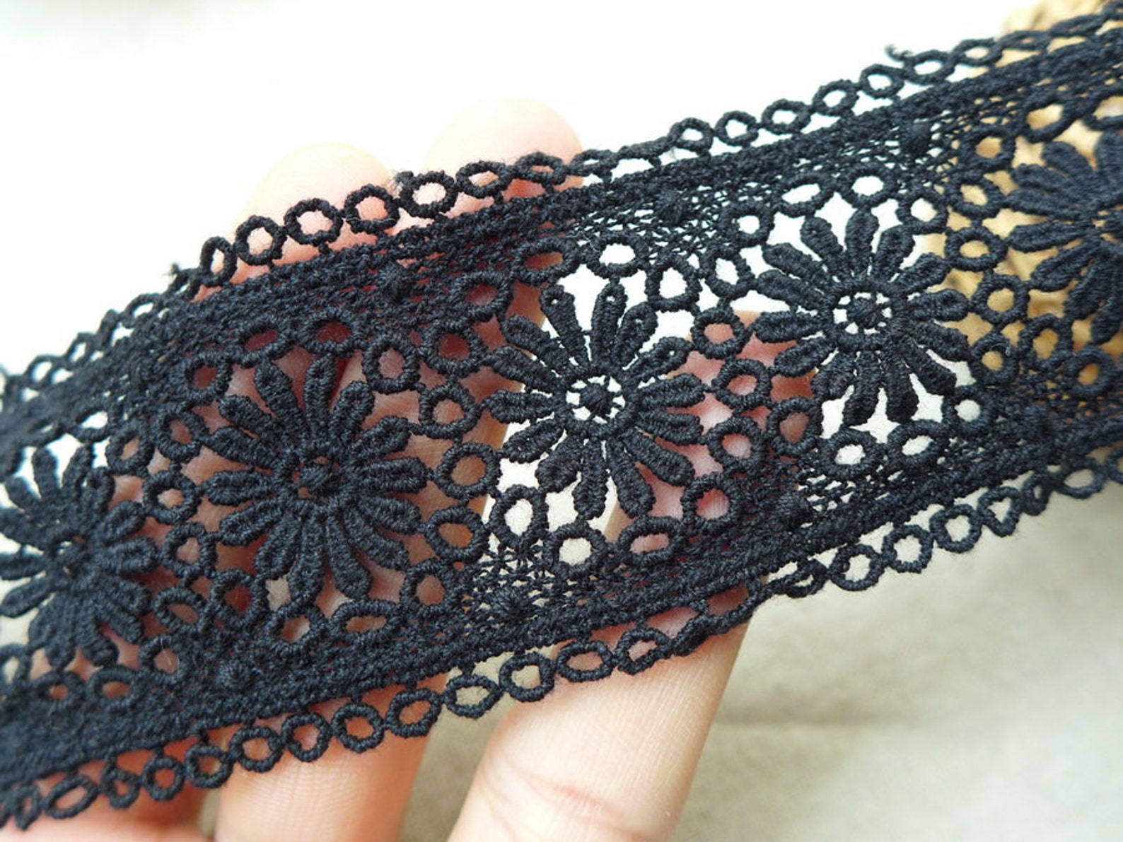 Chic Eyelet Trim Cotton Lace Trim in Black for Dresses Costumes Home ...