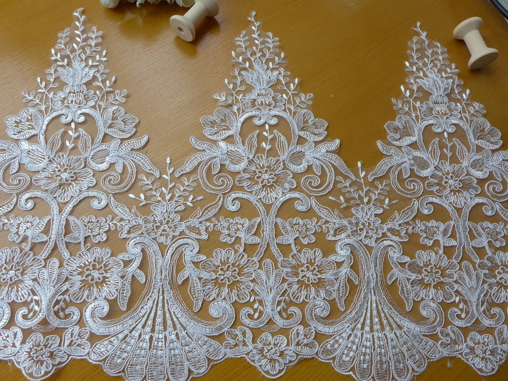 Ivory lace trim bridal veils lace scalloped trim lace | Etsy