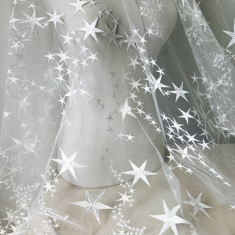 Ivory Mesh Lace Delicate Stars Embroidered Fabric in Ivory for Wedding ...