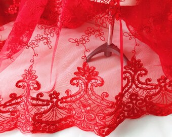 Red lace fabric | Etsy