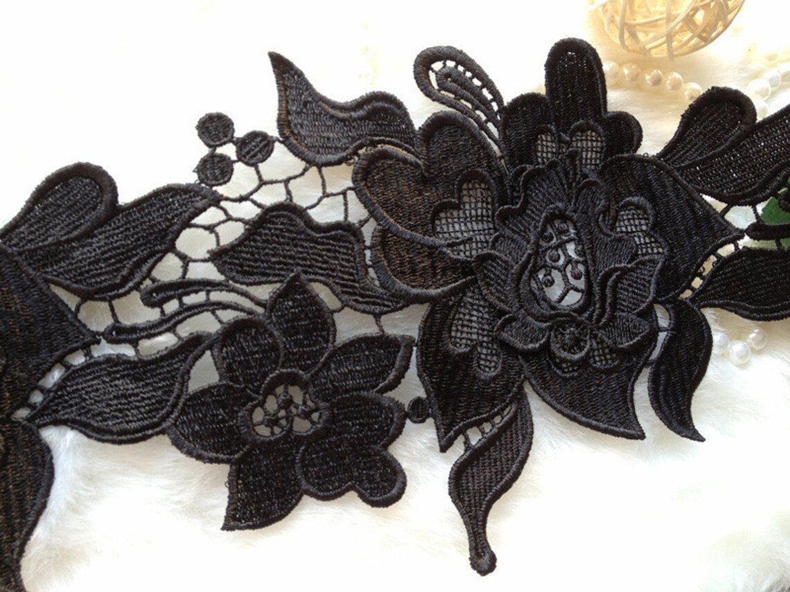 Black Venice Lace Embroidered Lace Trim Elegent Trim Lace - Etsy