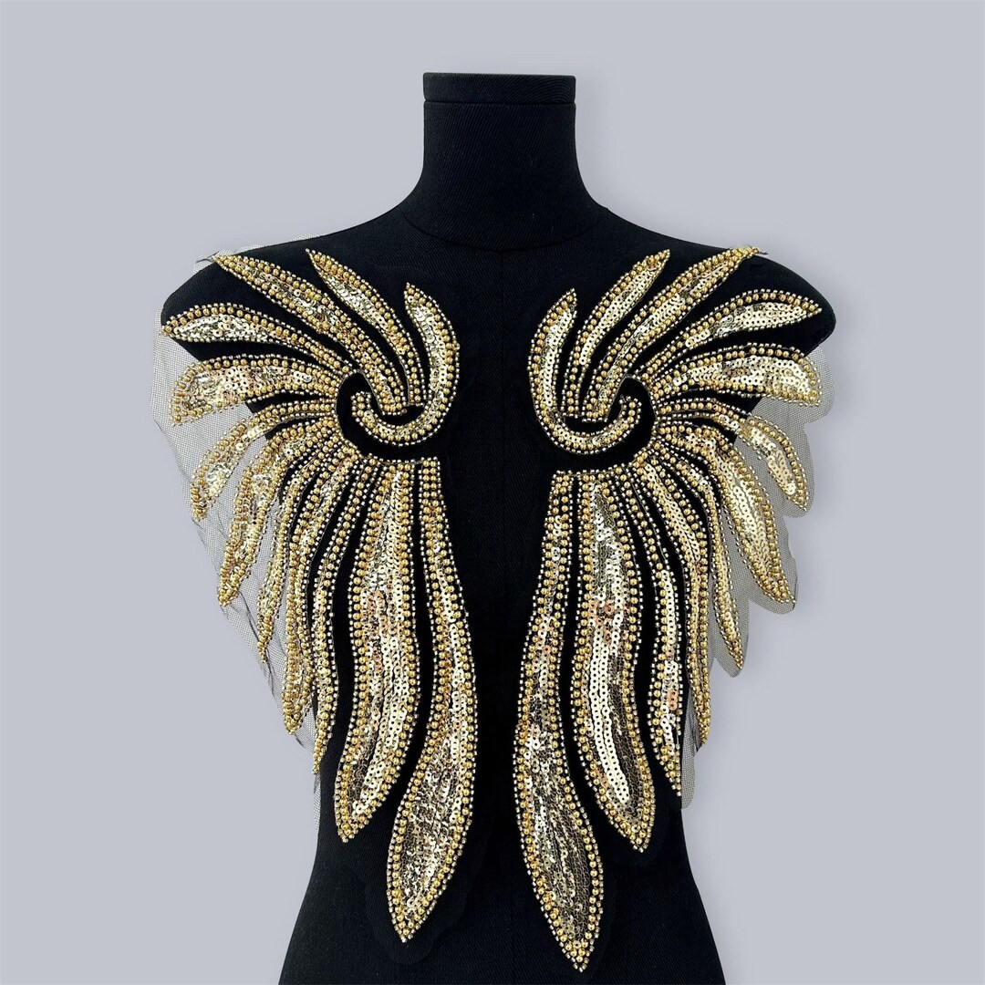 Gold Beaed Wings Lace Sewing Applique Pair for Angels, Lyrical Dance ...