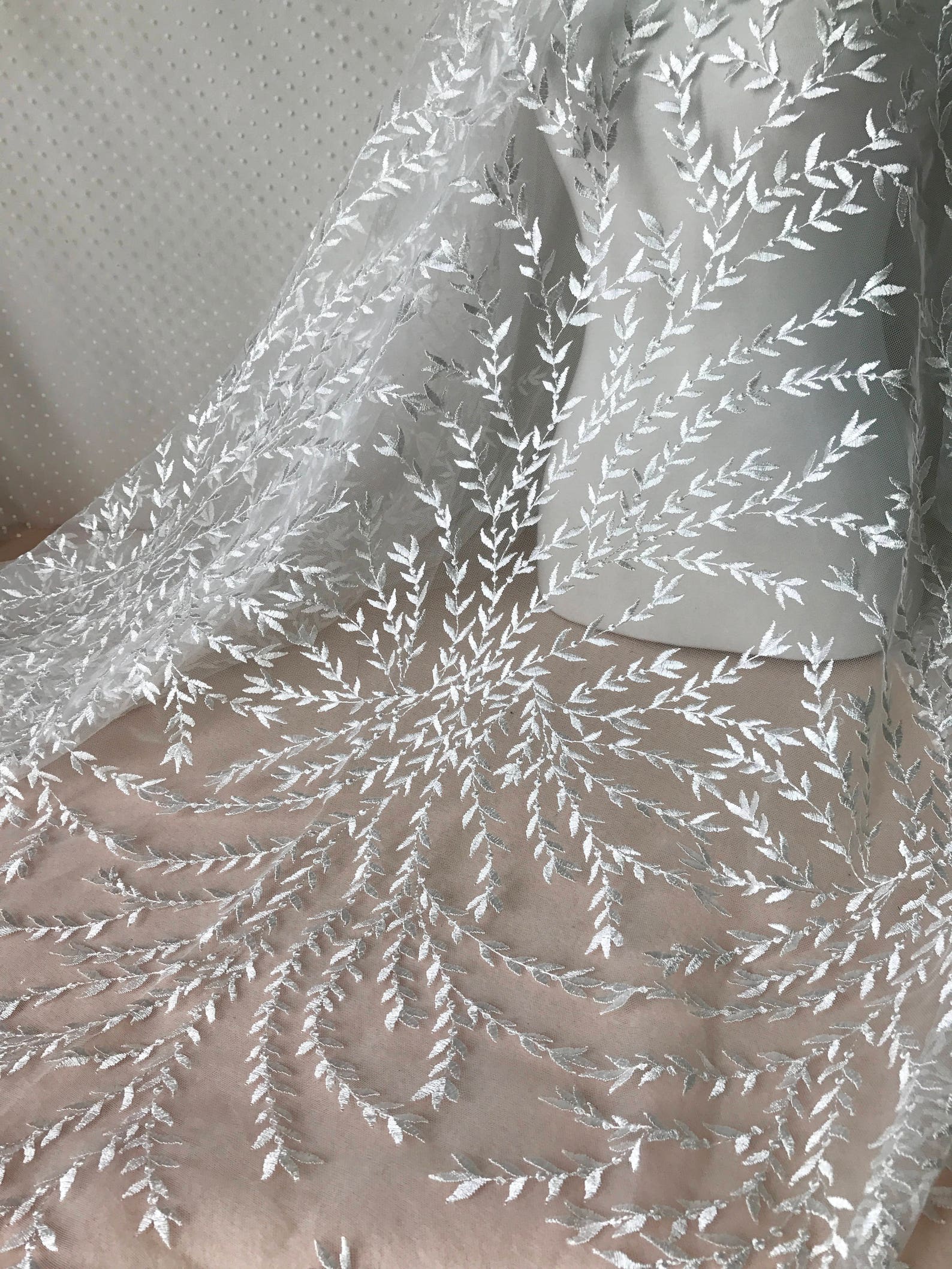 Branch Leaves Bridal Fabric Lace Dress Ivory Embroidered Lace - Etsy