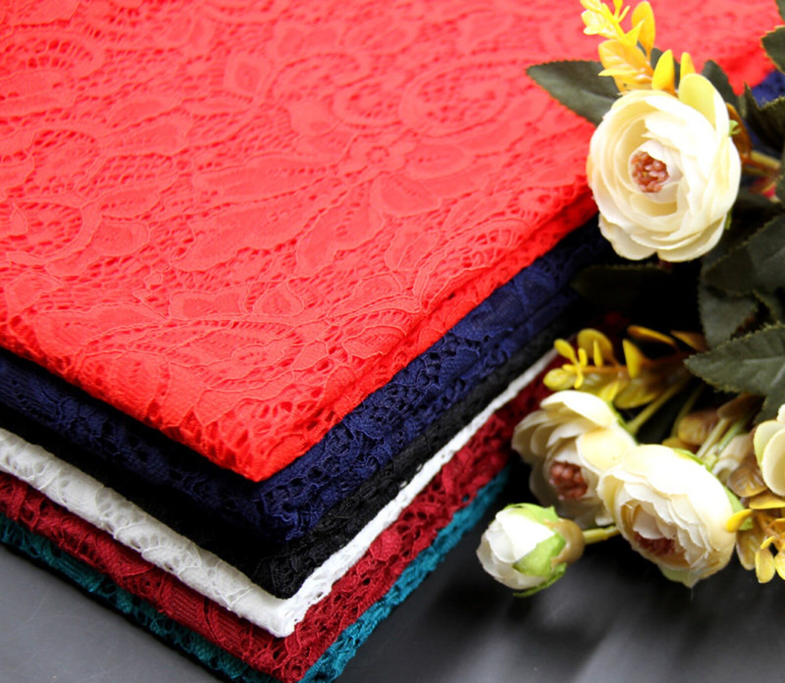 12 Color Stretch Fabric 59 Wide Elastic Floral Lace | Etsy