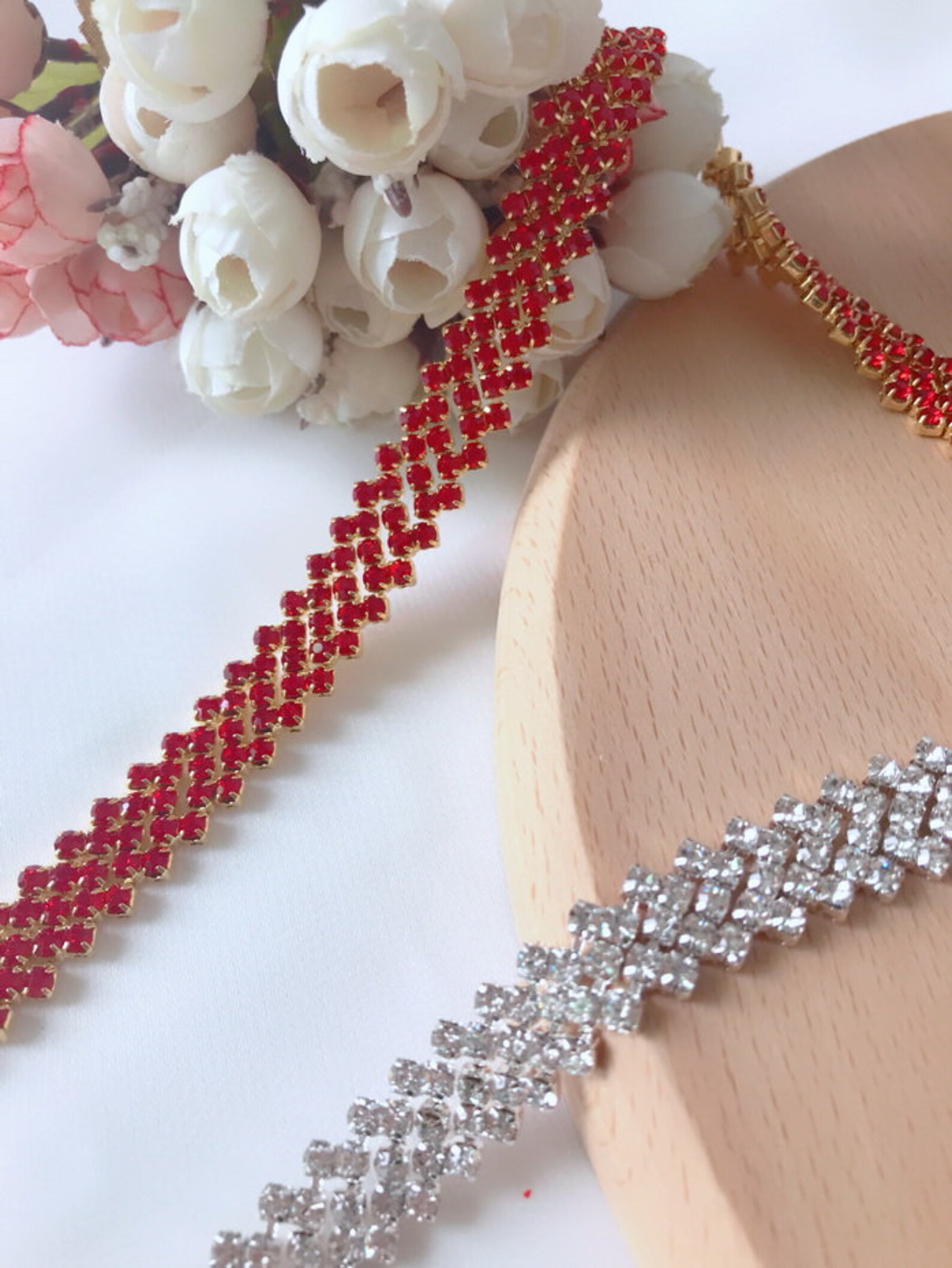 Red / Silver Rhinestone Trim by the Yard Rhinestone Belt | Etsy