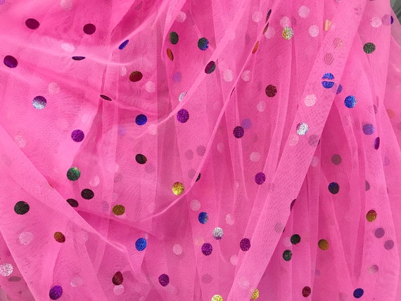 Hot Pink Mesh Lace Colorful Polka Dots Fabric for Party Dress | Etsy