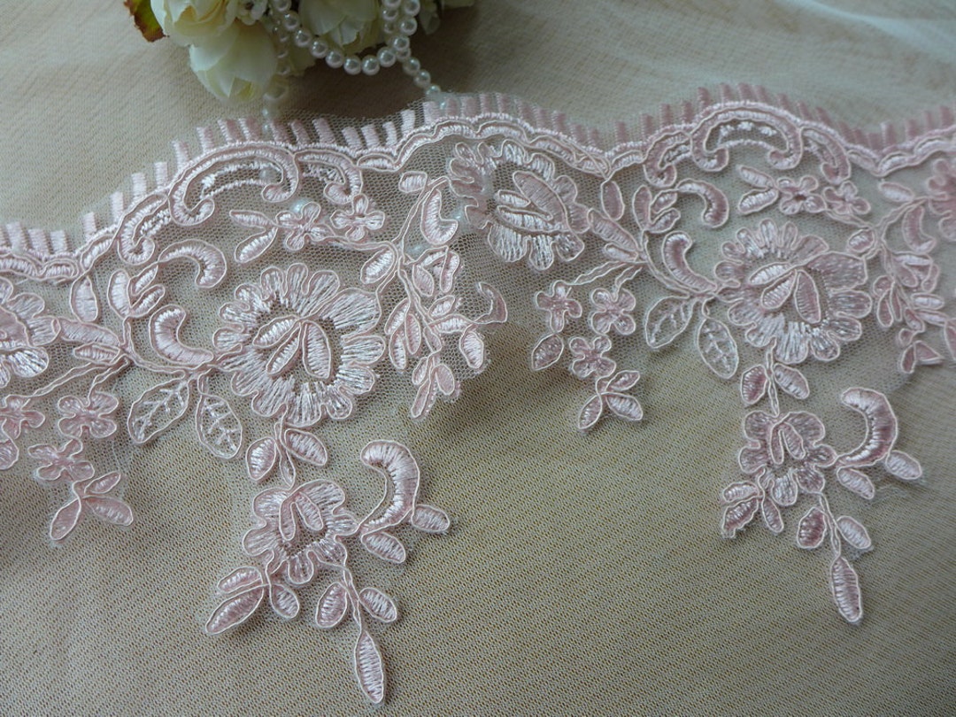 Pink Lace Trim, Corded Embroidered Trim, Bridal Wear Embellishment, for ...