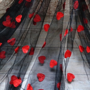 Hearts Tulle Fabric, Red Heart Pattern Mesh Netting Fabric, Valentine's ...