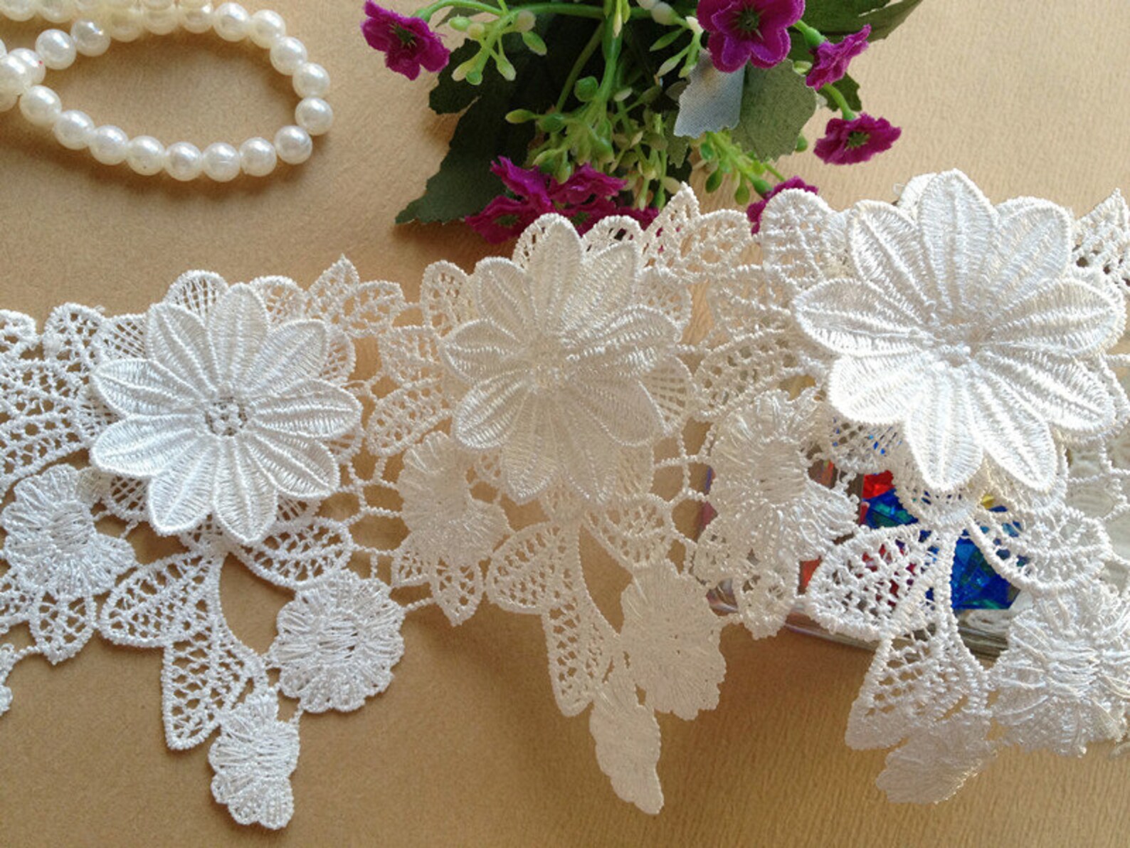 White Luxury Wedding Lace Trim Embroidery Lace Bridal Lace | Etsy