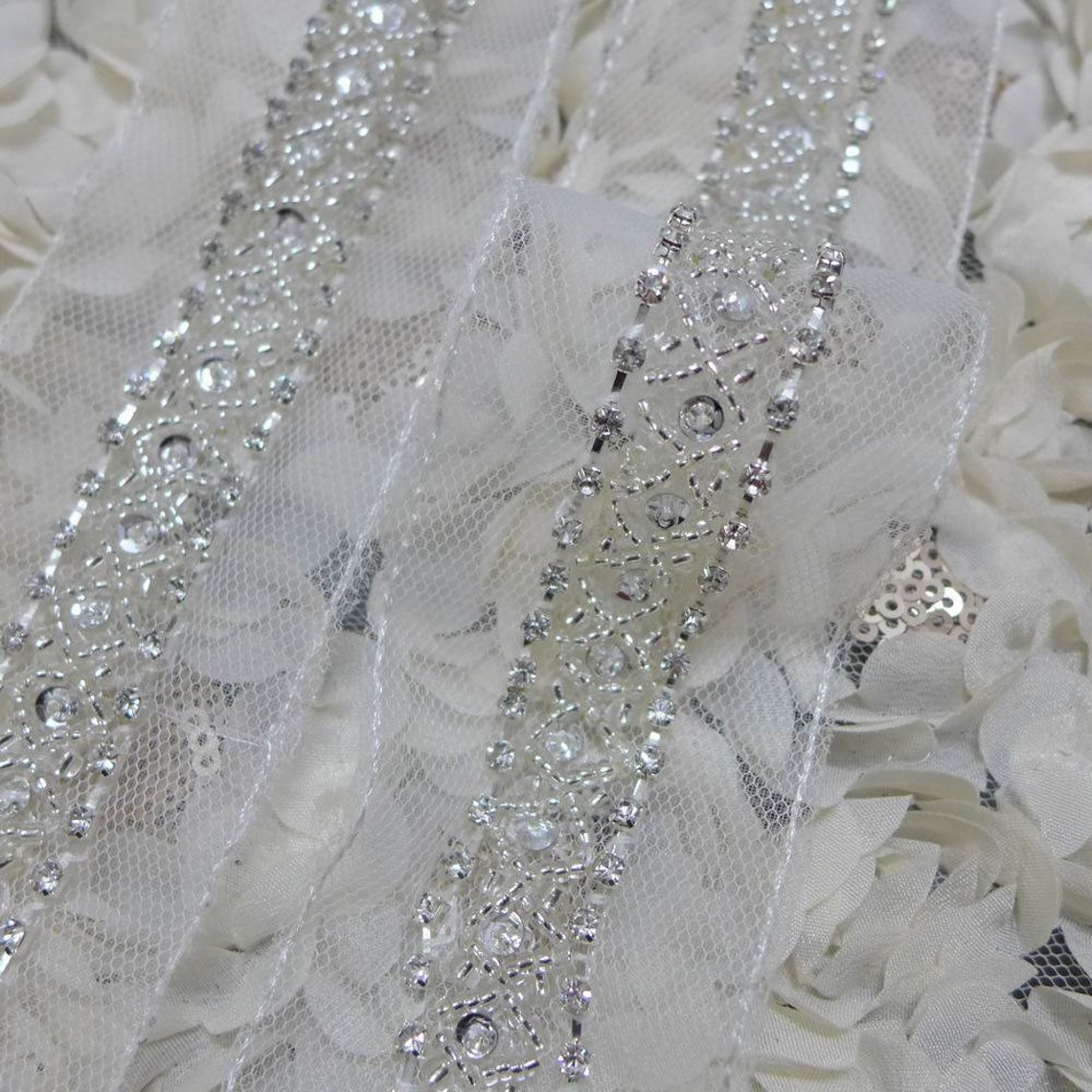ONE Yard Shiny Rhinestone Beaded Trim for Bridal Sash Wedding - Etsy