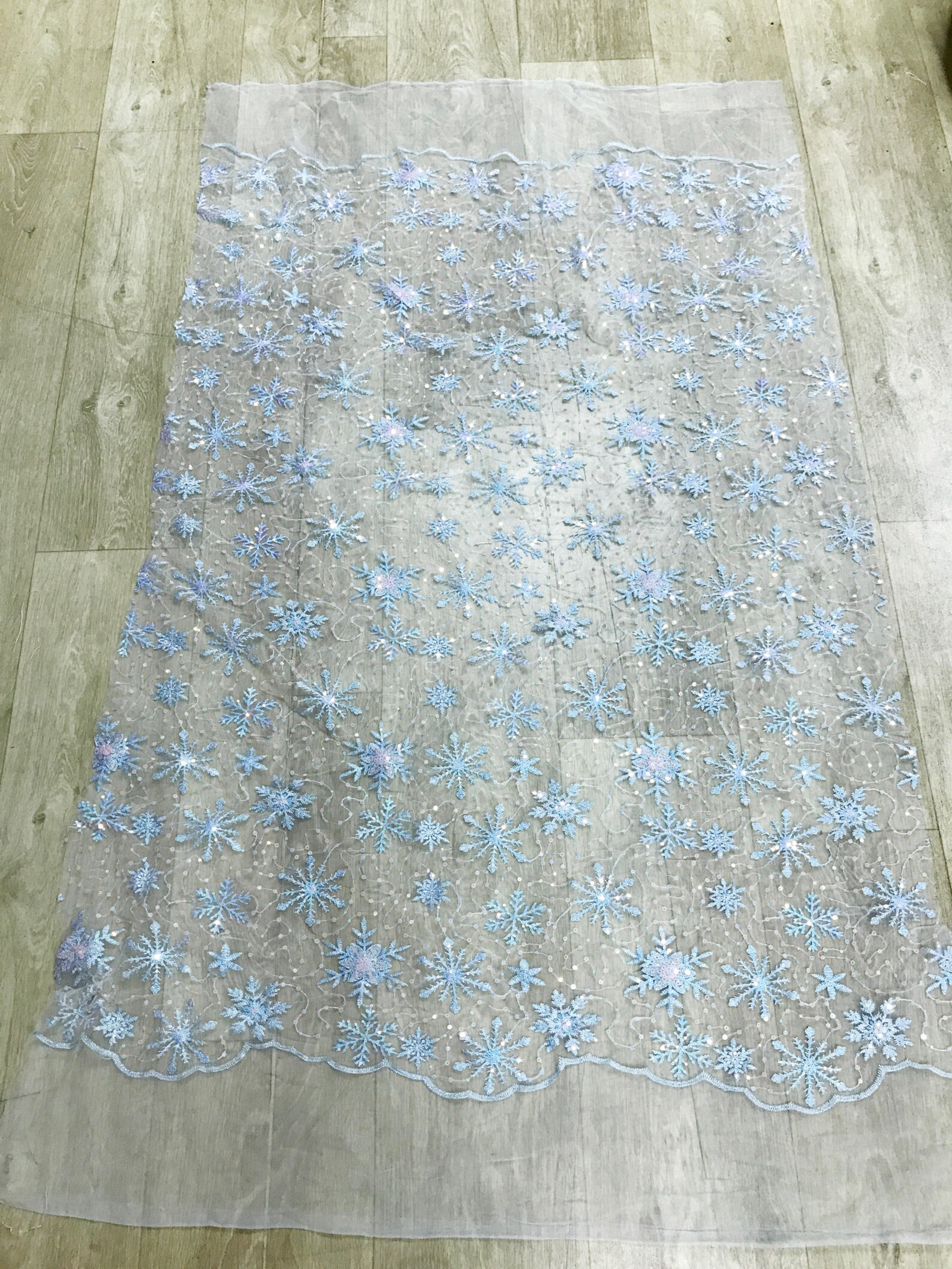 Light Blue Snowflake Fabric Colorful Sequins Embroidery Mesh Fabric for ...