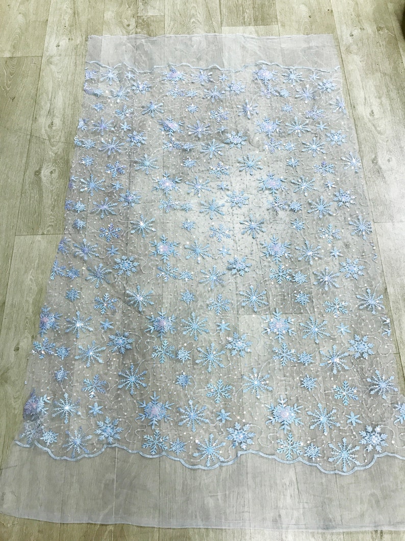 Light Blue Snowflake Fabric Colorful Sequins Embroidery Mesh - Etsy