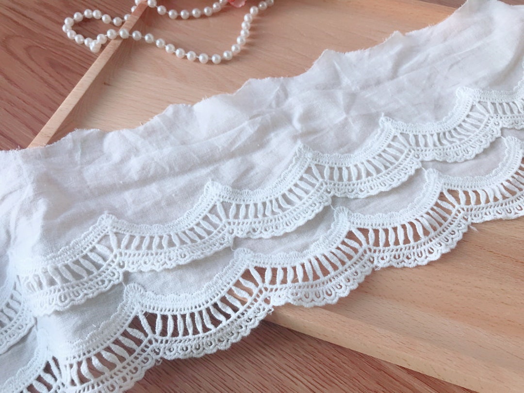 Vintage Scalloped Lace Trim off White Cotton Lace Trim 5.1" Wide Lace 2 ...