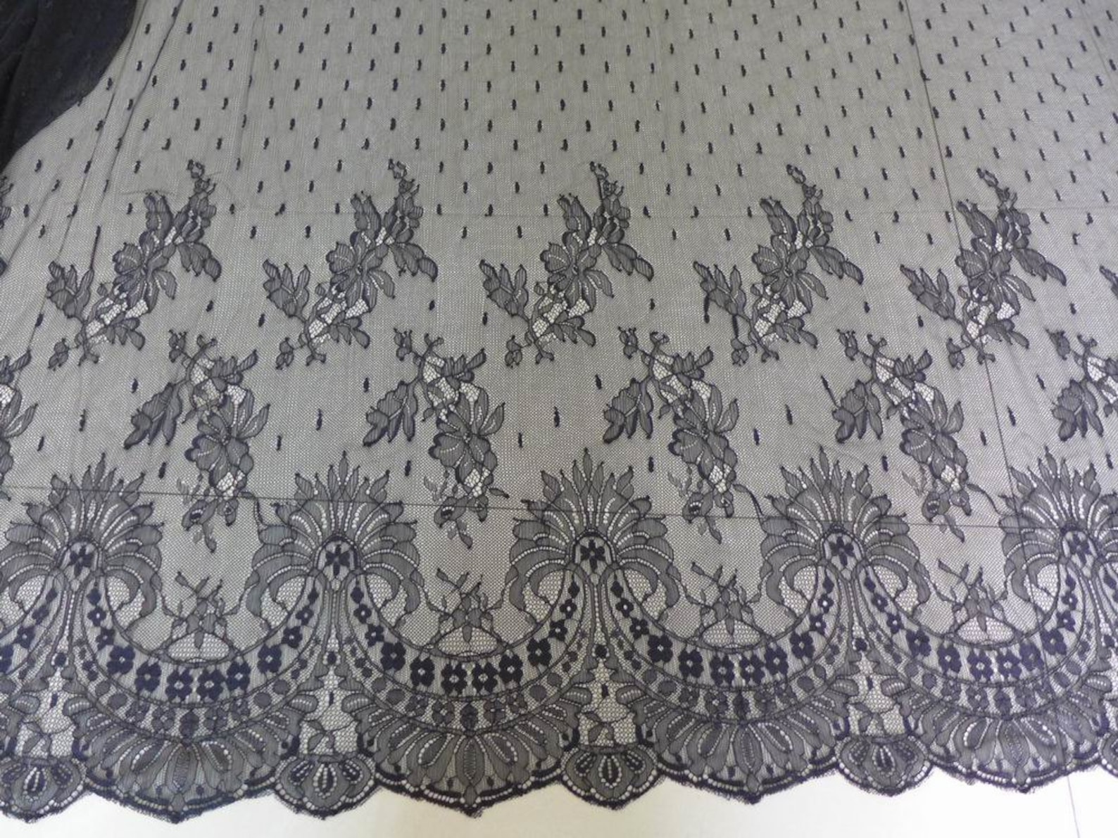 Black Embroidery Fabric Vintage Dots Lace Fabric Little | Etsy