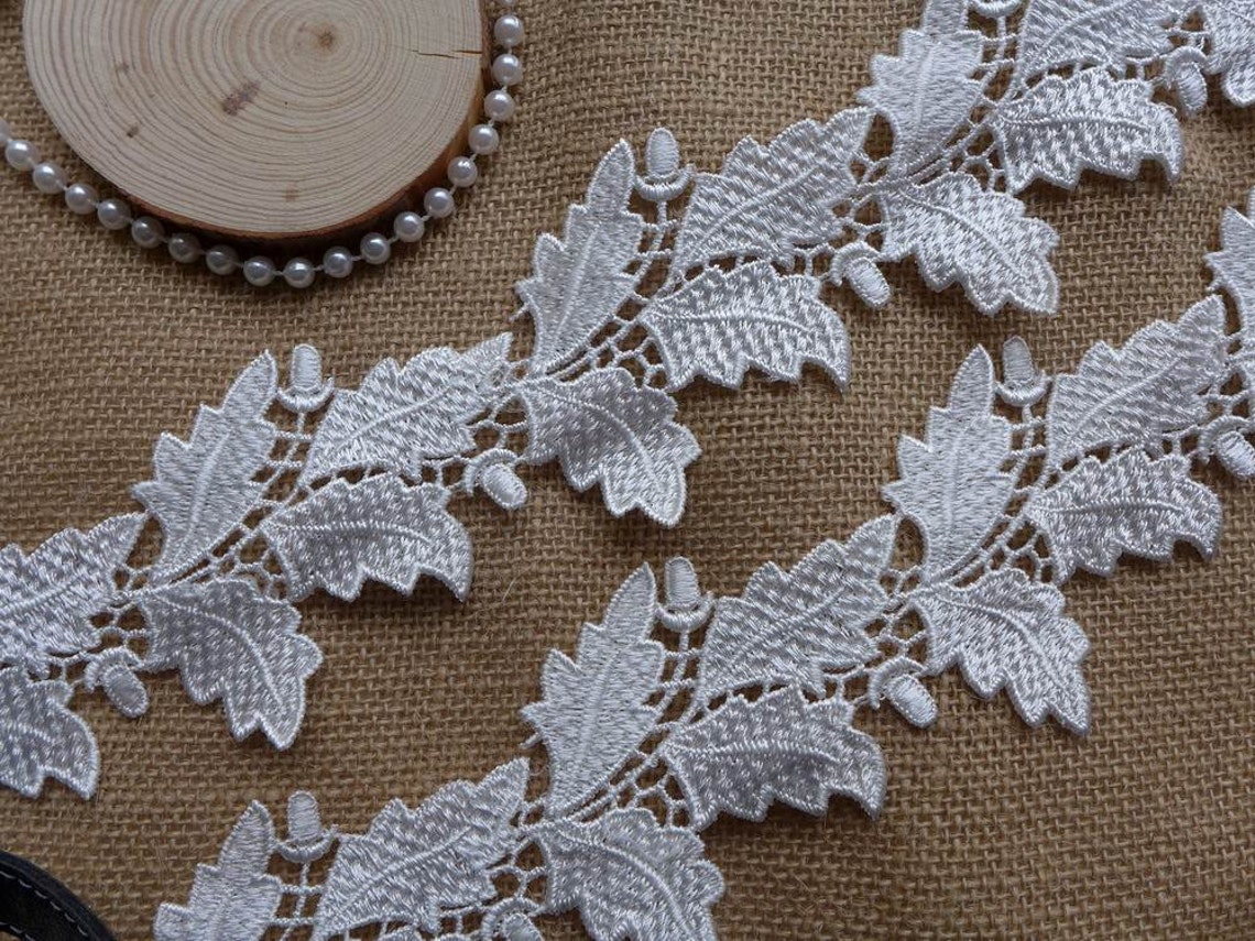 Lace Trim Venice Lace Applique in White with Leaves Trim for | Etsy