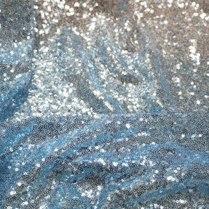 Sparkle Sequin Fabric, Silver and Sky Blue Sequins Embroidered Lace ...