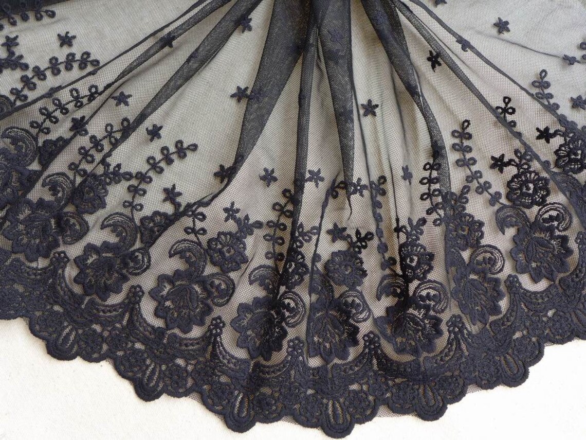 ROMANTIC Black Lace Embroidery Tulle Lace Trim Cotton Lace - Etsy