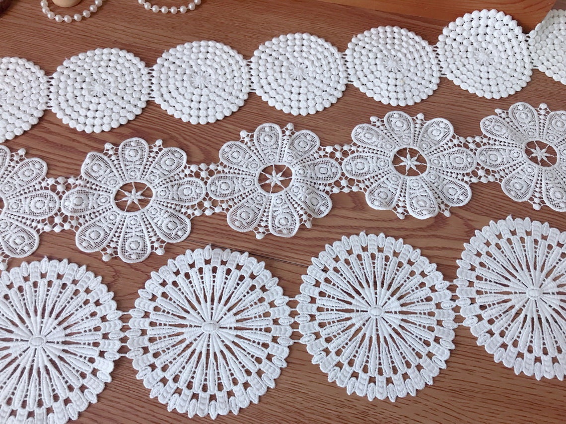 Off white Cotton Lace Circle Applique Lace Round Lace Trim | Etsy
