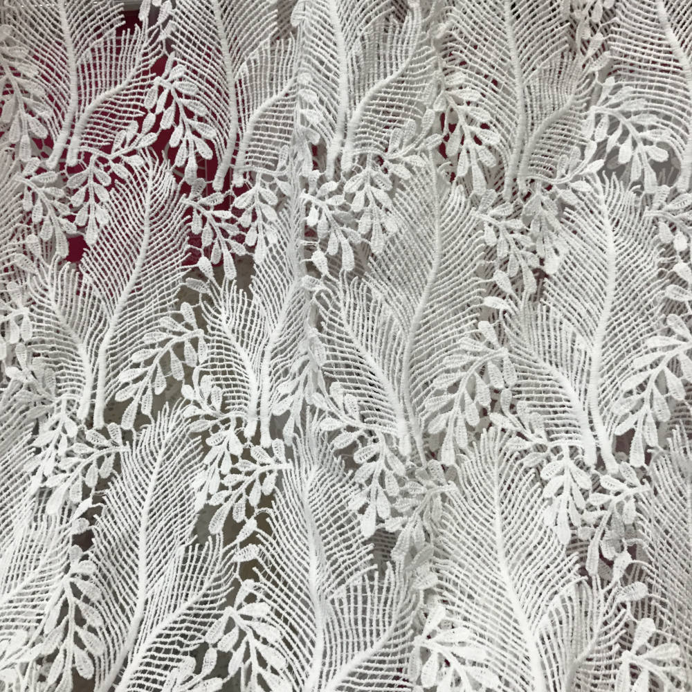 White Feather Pattern Fabric Guipure Venice Lace Fabric | Etsy