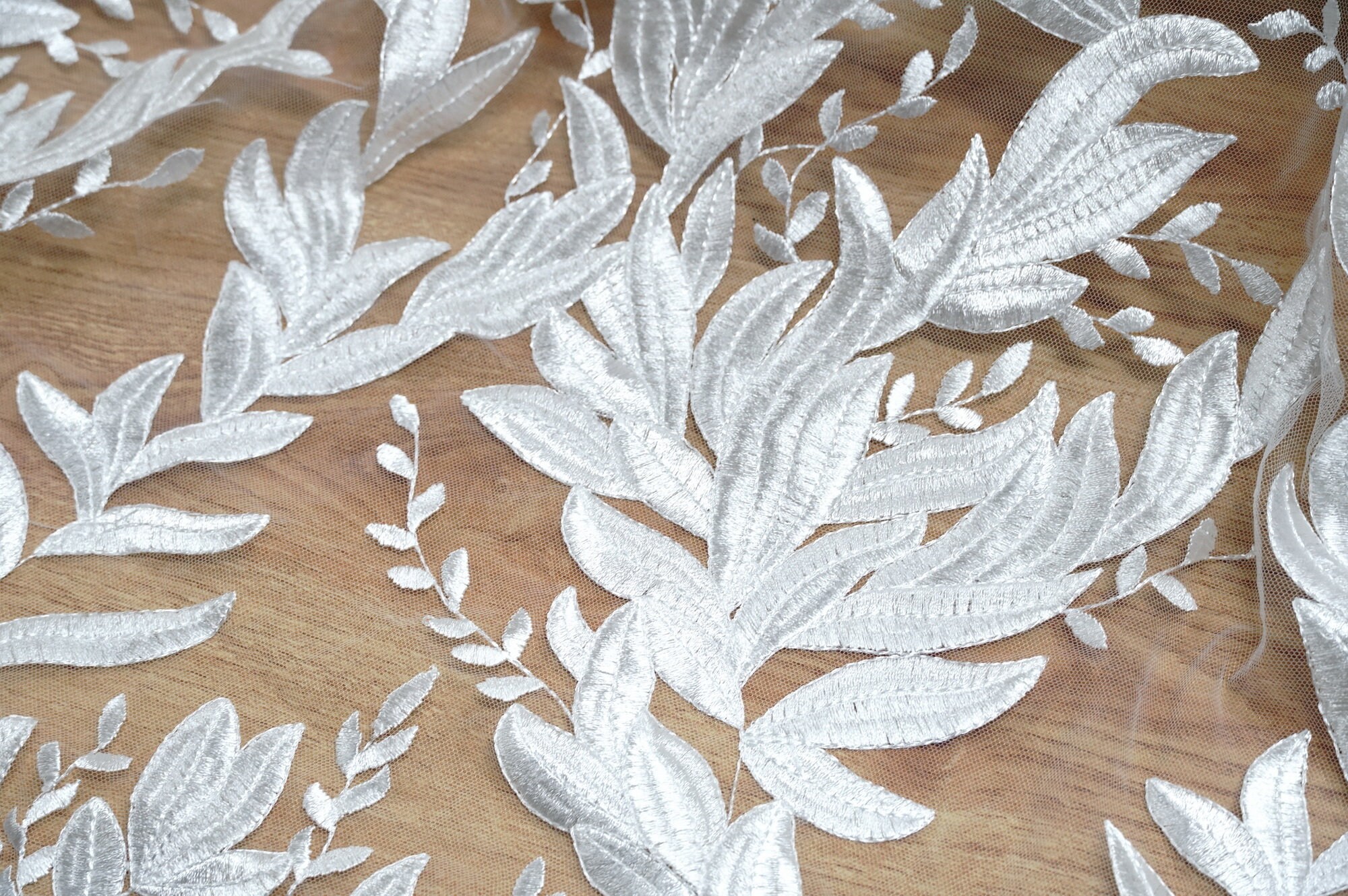 Off White Large Leaf Embroidery Lace Netting Fabric for | Etsy