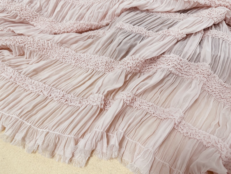 Soft Stretch Frilly Fabric Light Pink Ruffled Chiffon Fabric for Ball ...