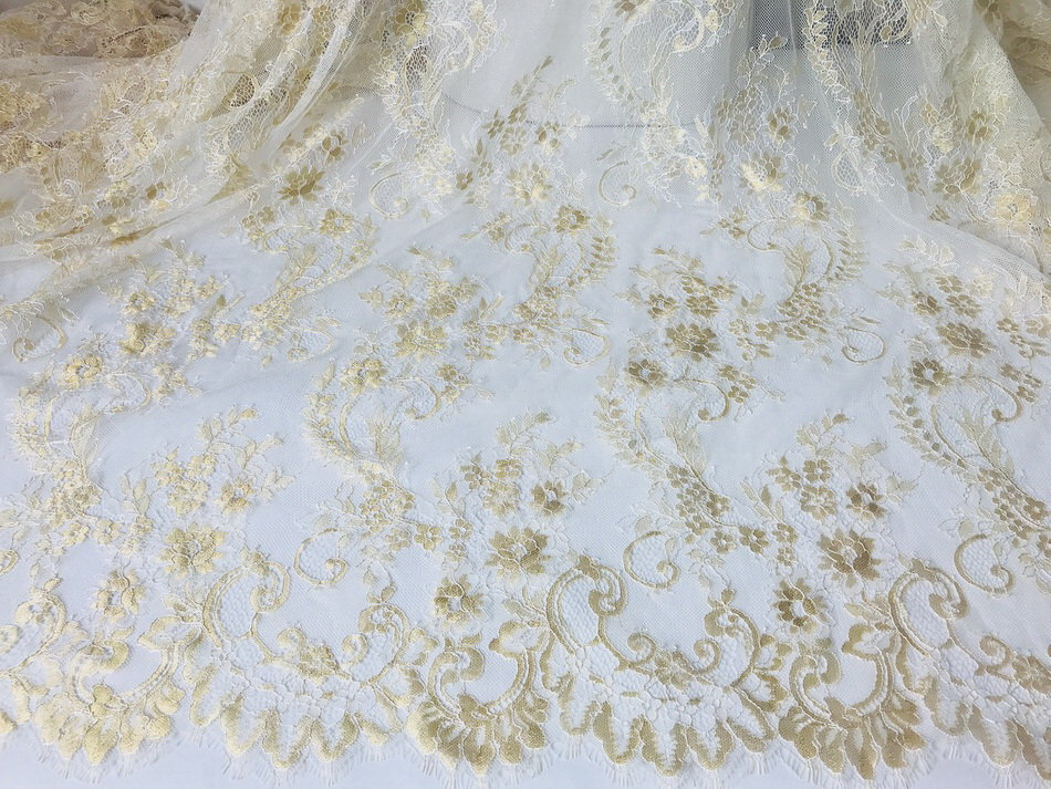 Gold French Chantilly Lace Fabric Elegant Floral Wedding - Etsy UK