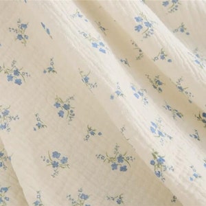 Blue Floral Cotton Fabric, Double Layer Crepe Floral Printed Fabric ...