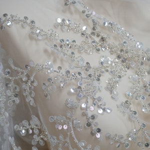 Luxury Bridal Beaded Lace Silver Beads and Sequins Lace Fabric on off ...