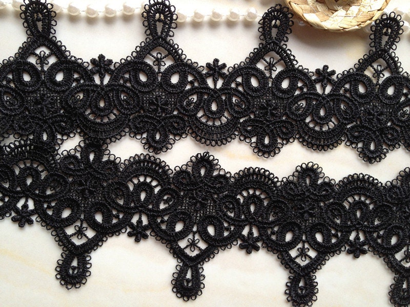 Black Lace Trim Retro Venice Lace Black Embroidery Lace Trim - Etsy