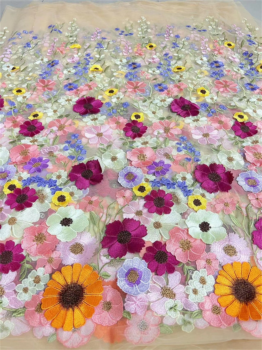 Multicolored 3D Flowers Applique Fabric Soft Tulle Fabric - Etsy