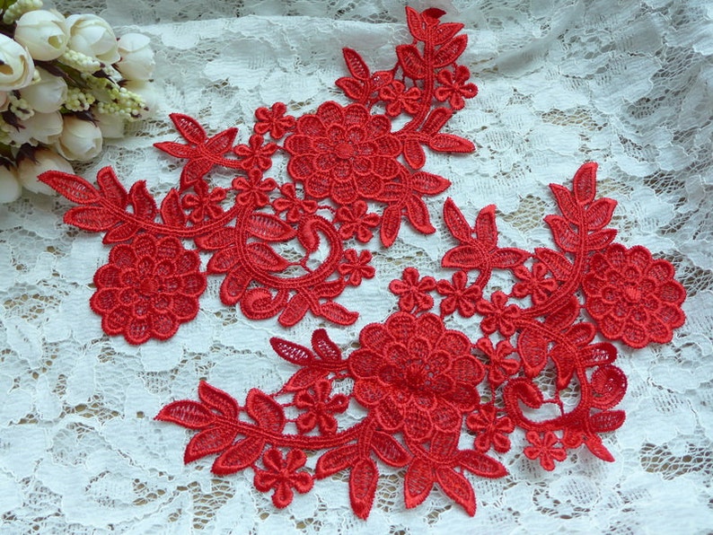 Beautiful Red Venice Floral Applique Lace Wedding Accessory Appliques ...