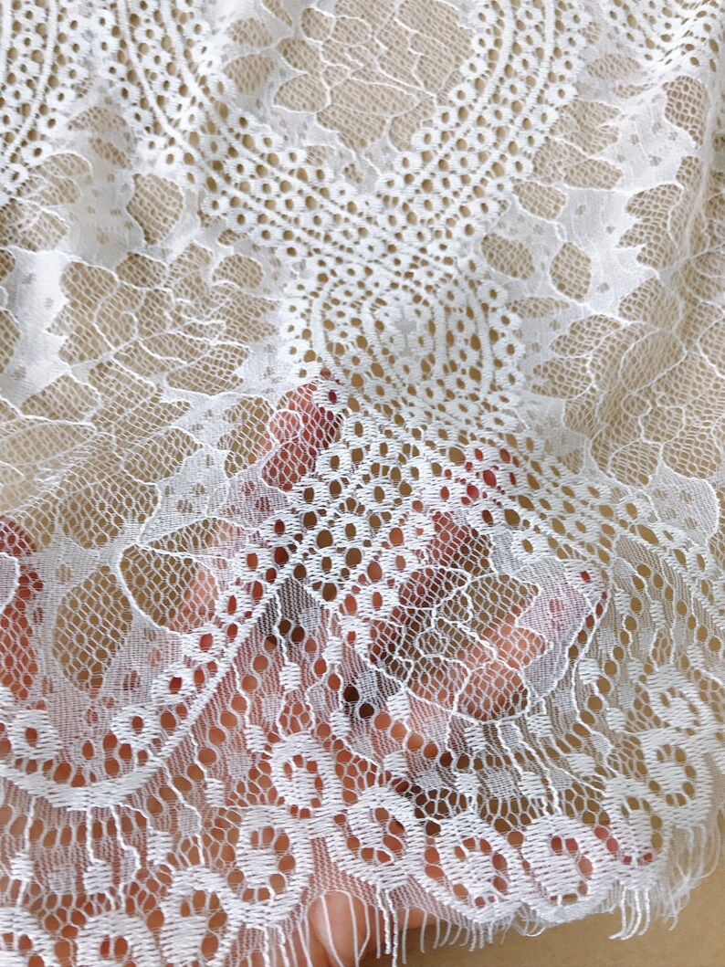 White Scalloped Lace Fabric Soft Lace Wedding Dress Fabric | Etsy