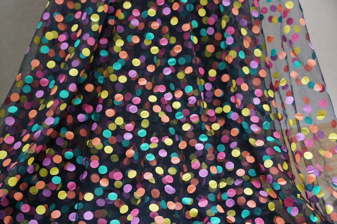Polka Dot Fabric, Round Circle Tulle Fabric, Soft Colorful Dots Tulle ...