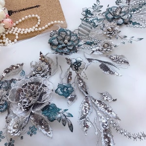 Gorgeous Sequins Rhinestone Embellishments 3D Flower Applique for Prom ...