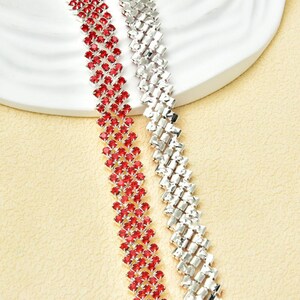 Red / Silver Rhinestone Trim by the Yard, Rhinestone Belt Trim ...