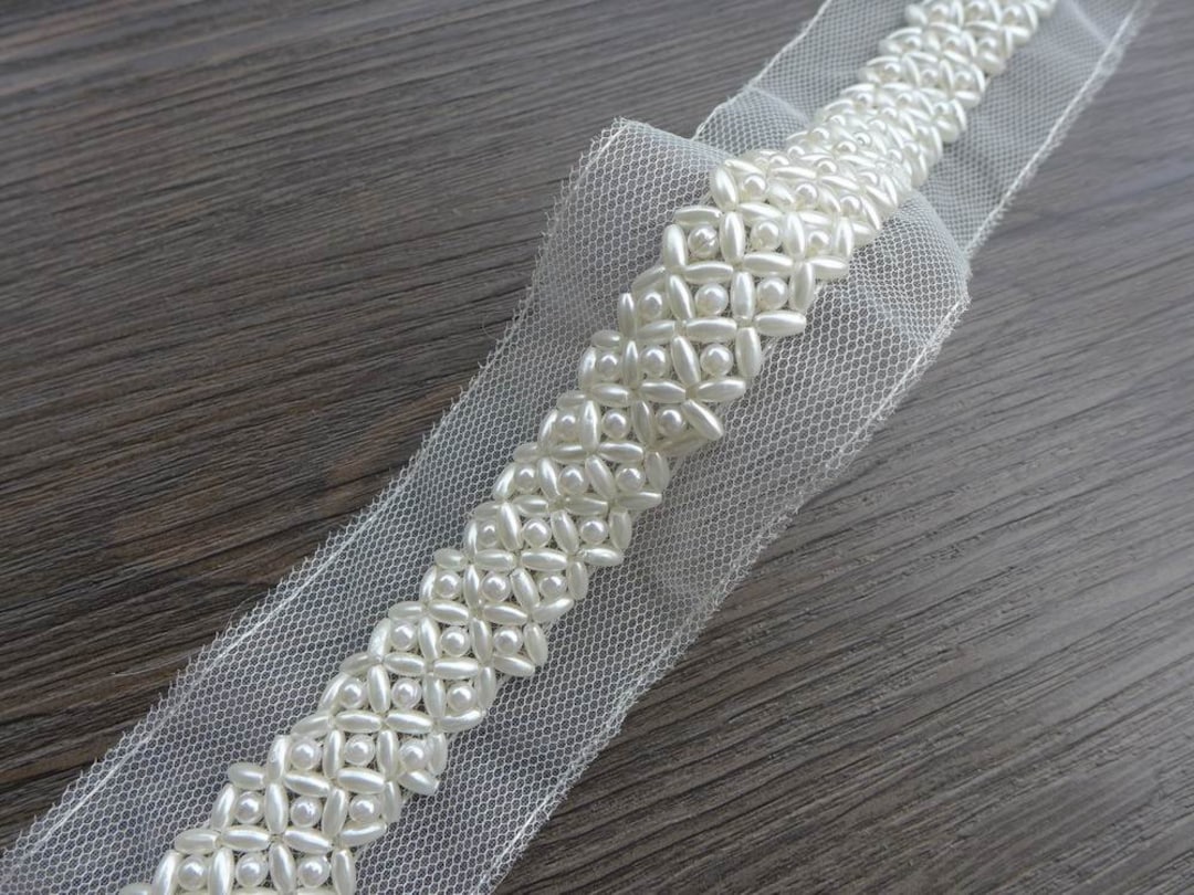 Ivory Pearl Lace Trim, Ivory Beaded Trim for Weddings, Bridal Sash ...