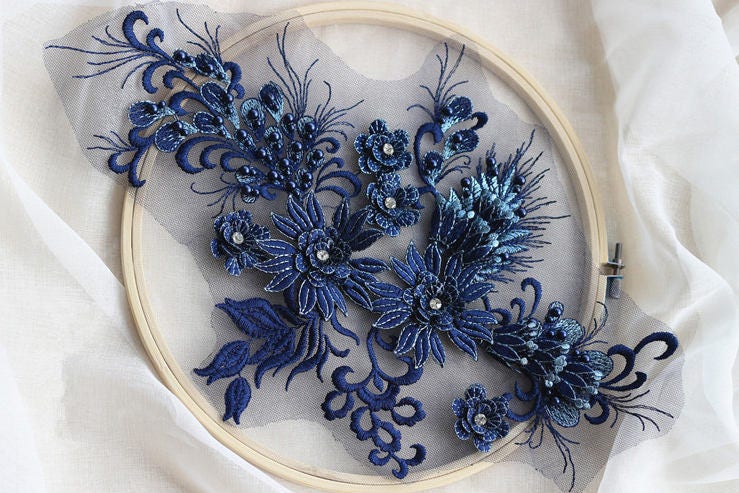 3D Flowers Lace Applique Beaded and Embroidered Appliqué - Etsy