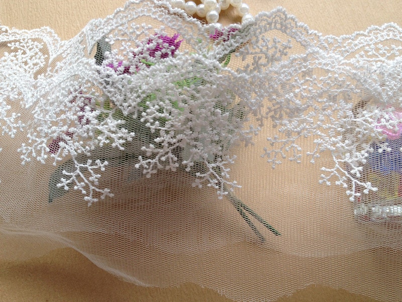 White Embroidery Lace, Snowflake Trim, Bridal Lace, Wedding Lace Trim ...