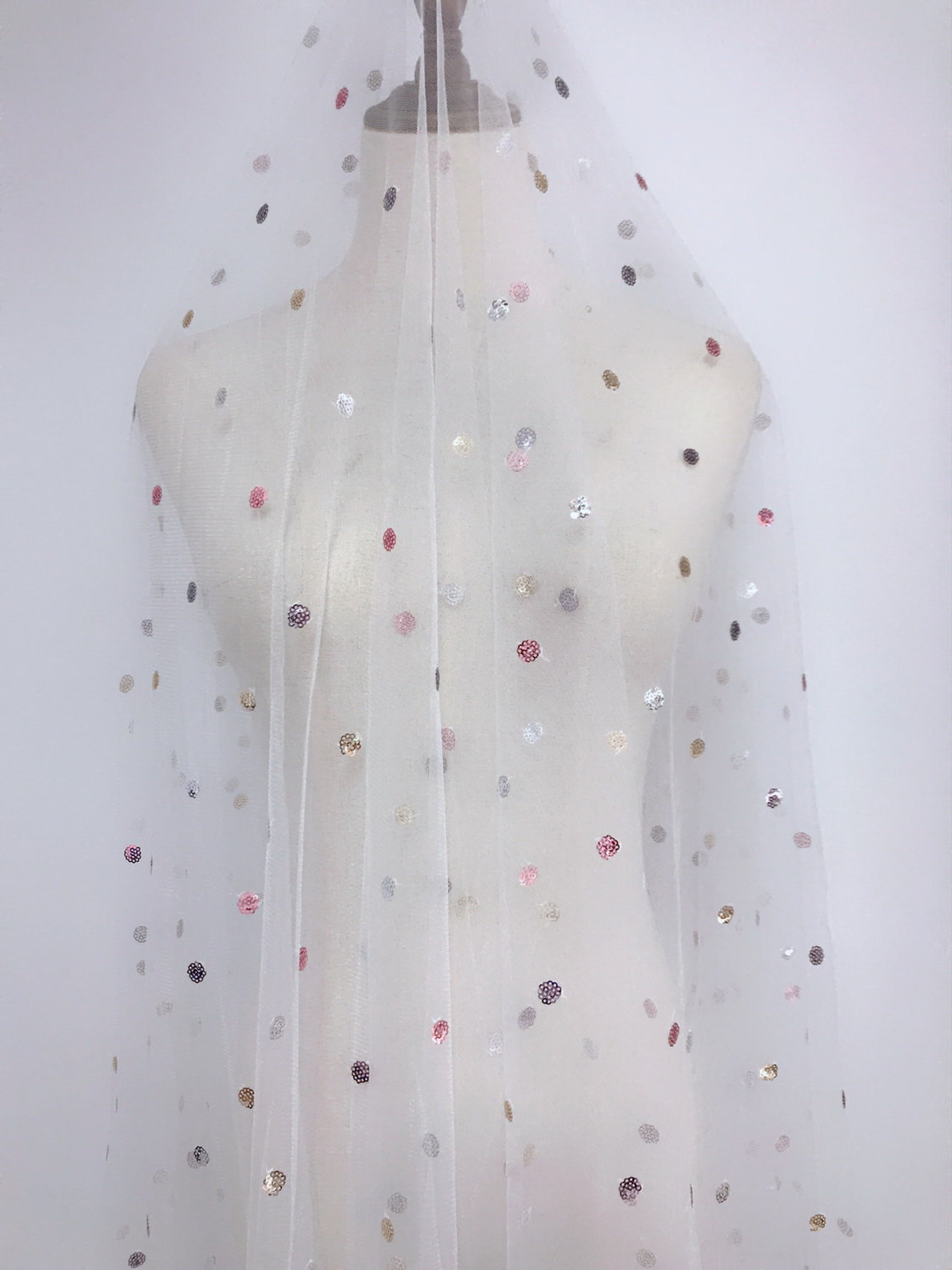 Sequins Dotted Embroidery Fabric, Pink Polka Dot Tulle, Colorful Dots ...