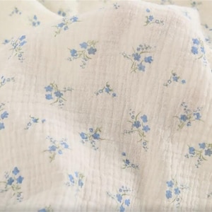 Blue Floral Cotton Fabric, Double Layer Crepe Floral Printed Fabric ...
