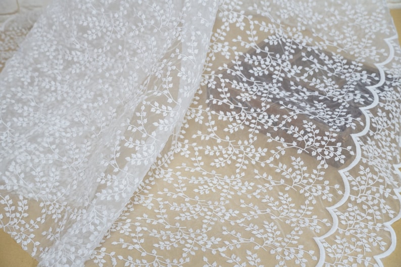 Off White Venice Floral Leaves Embroidery Mesh Netting Fabric | Etsy