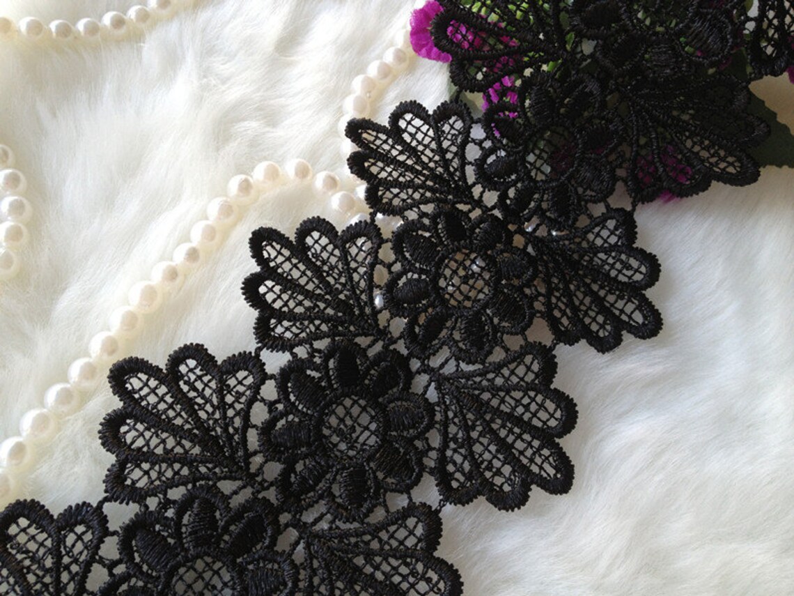 Black Lace Trim Vintage Lace Black Venice Lace Trim | Etsy