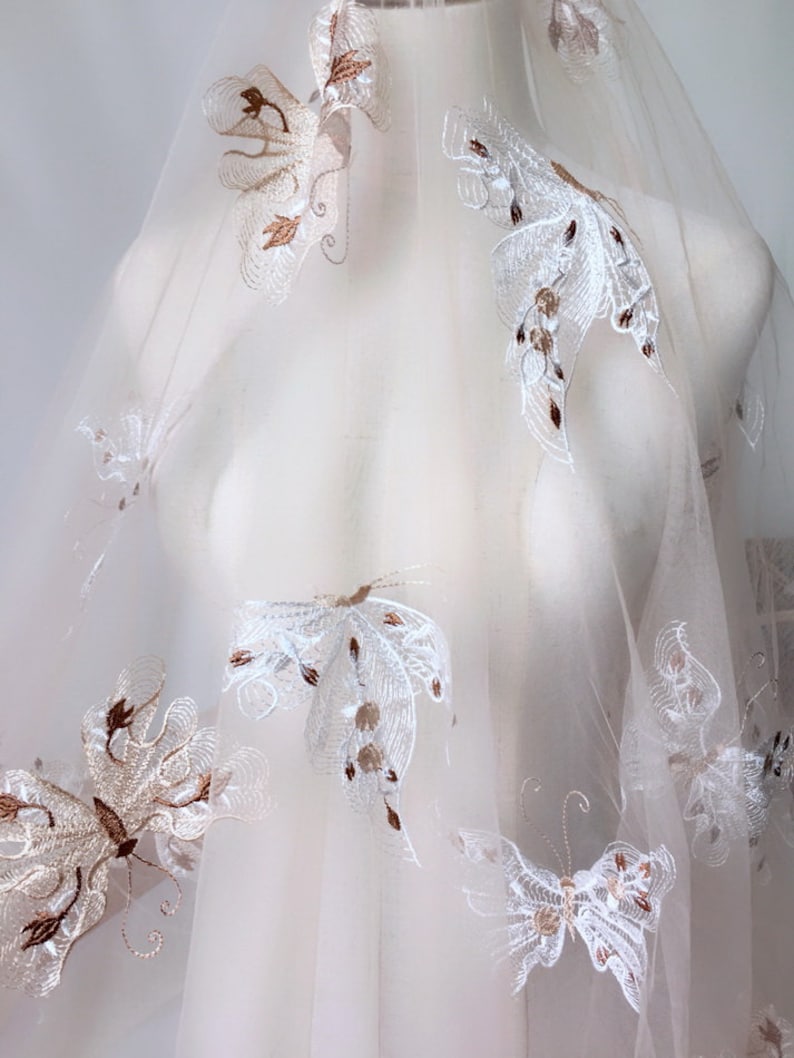 Champagne Tulle Prom dress fabric with butterflies pattern for | Etsy
