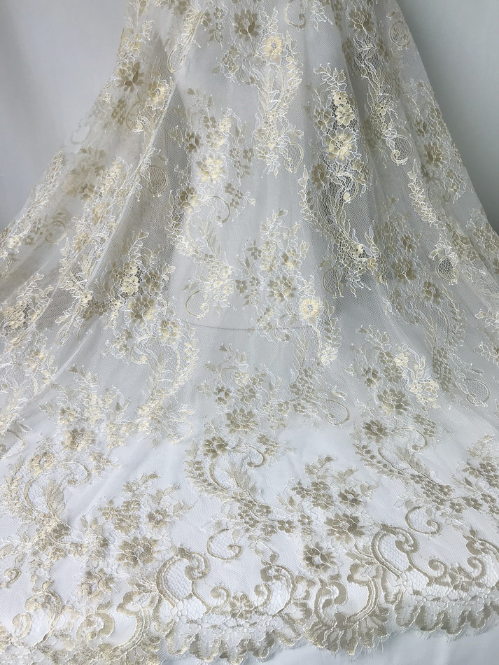 Gold French Chantilly Lace Fabric Elegant Floral Wedding - Etsy UK