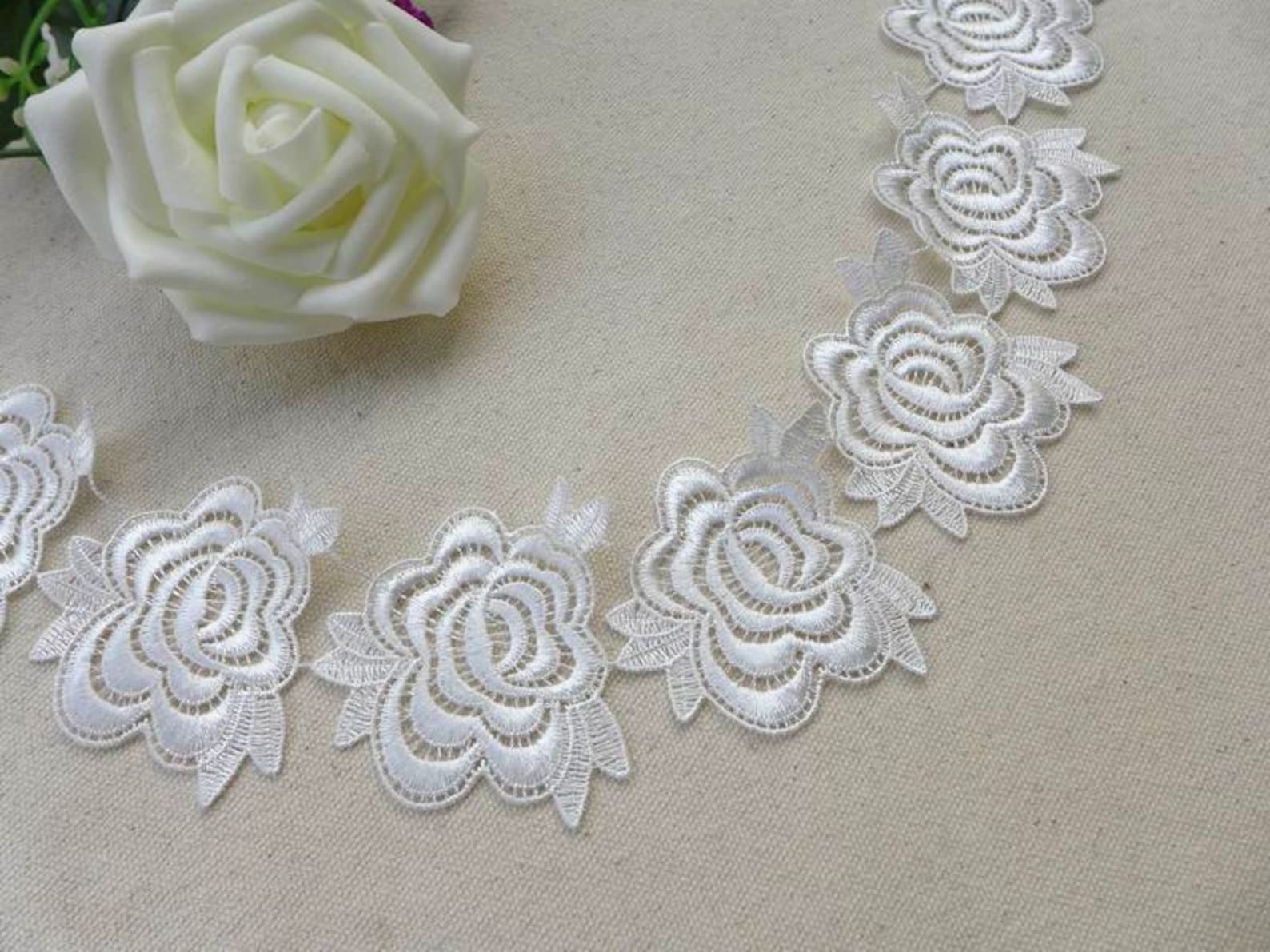 Lace Trim White Rose Applique Lace Roses Flower Trim White - Etsy